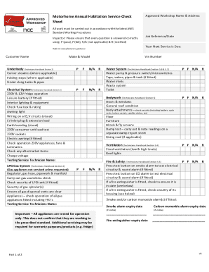 Fillable Online Motorhome Annual Habitation Service Check Sheet Fax ...