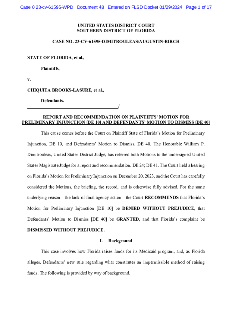 Fillable Online Report and Recommendation on Motion for Preliminary Injunction Fax Email Print ...