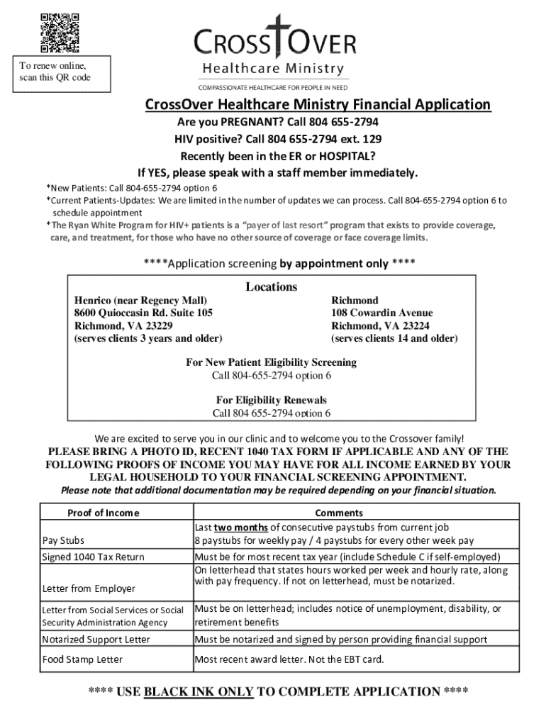 Fillable Online Crossover Healthcare Ministry Financial Application Fax Email Print - pdfFiller