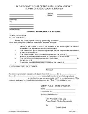 Fillable Online Affidavit and Motion for Judgment Fax Email Print ...