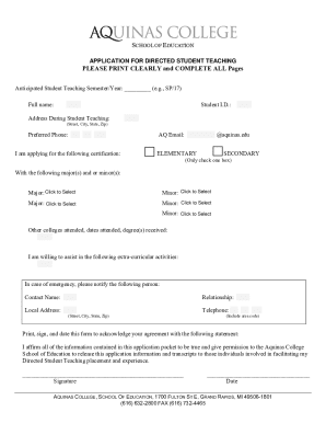 Fillable Online Directed Student Teaching Application Fax Email Print ...