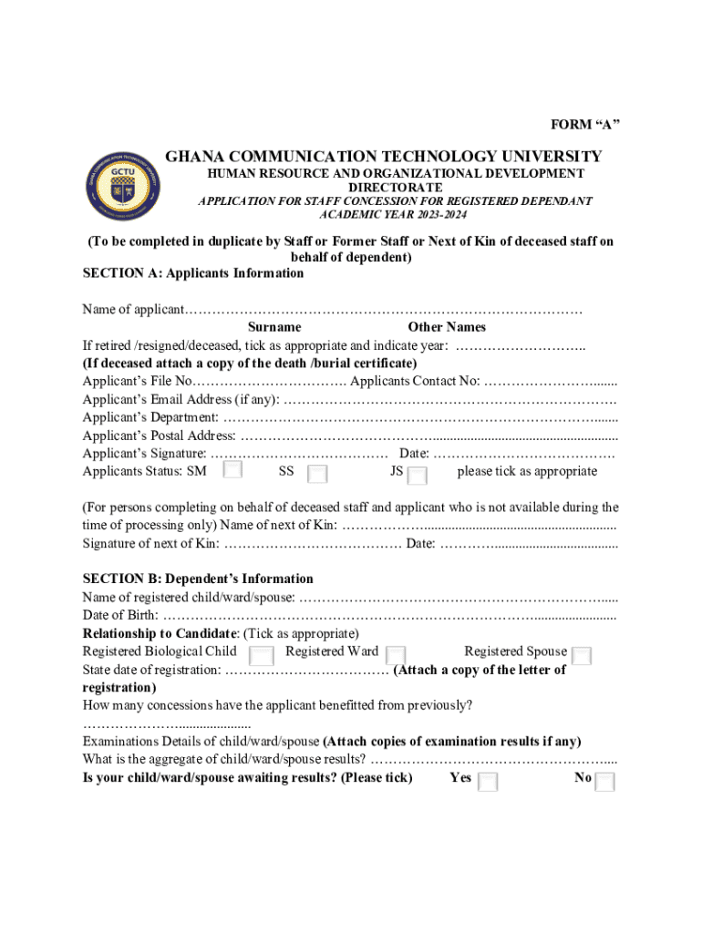 Fillable Online Application for Staff Concession Fax Email Print - pdfFiller