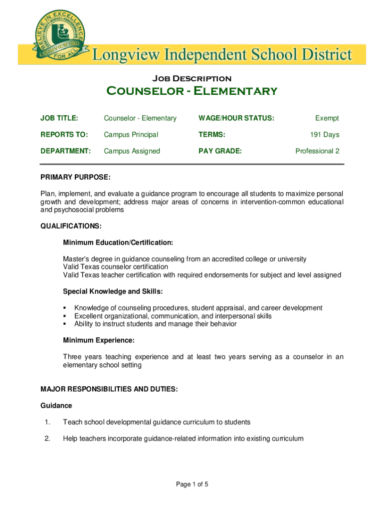 Fillable Online Counselor - Elementary Fax Email Print - pdfFiller