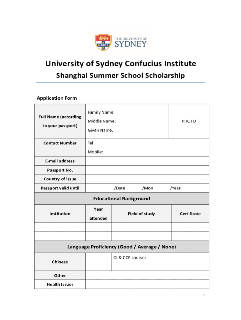 Fillable Online University of Sydney Confucius Institute Scholarship ...