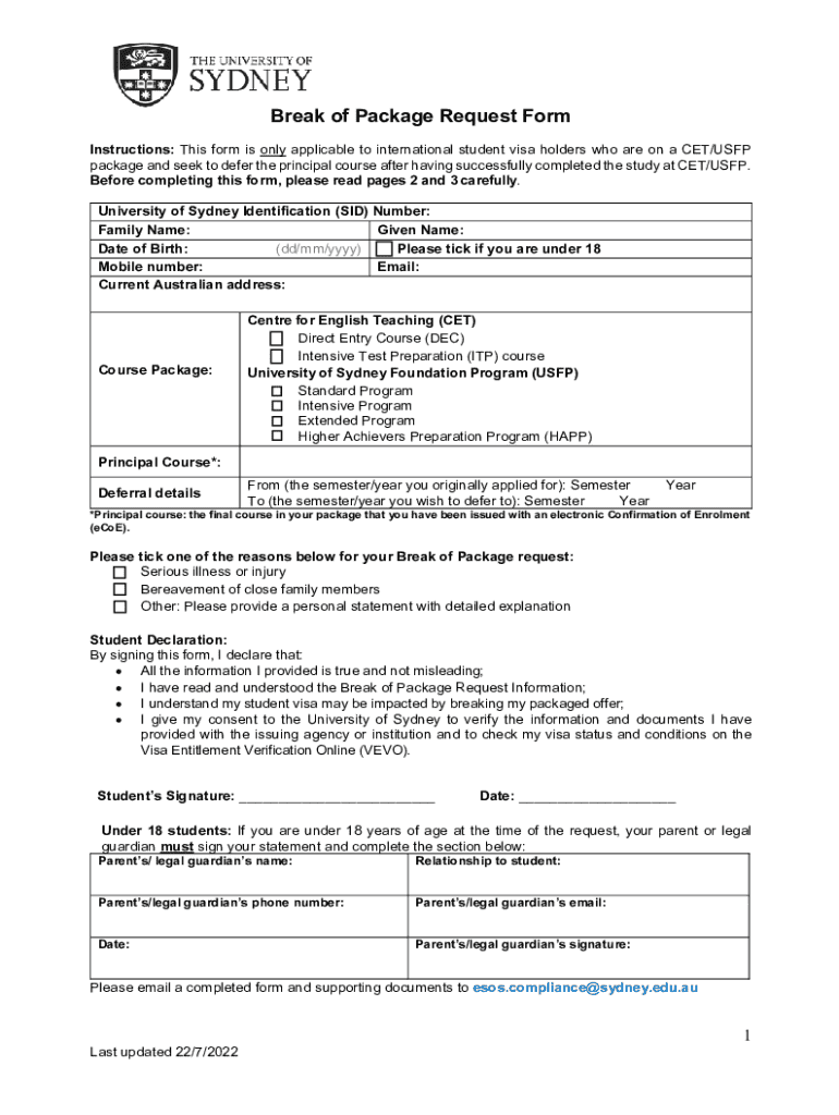 Fillable Online Break of Package Request Form for International ...