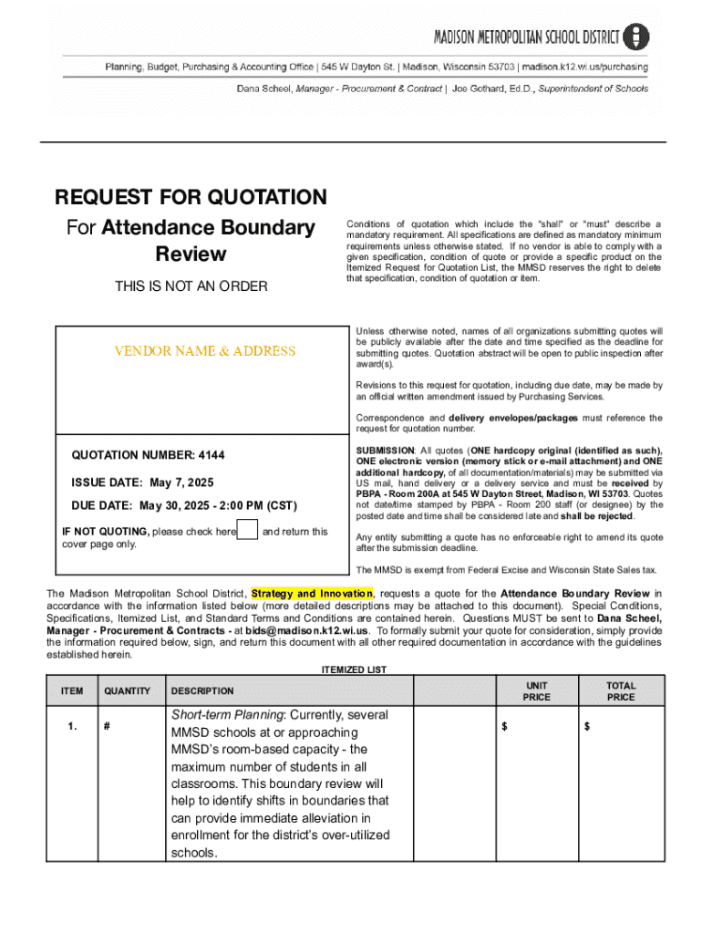 Fillable Online Request for Quotation for Attendance Boundary Review ...