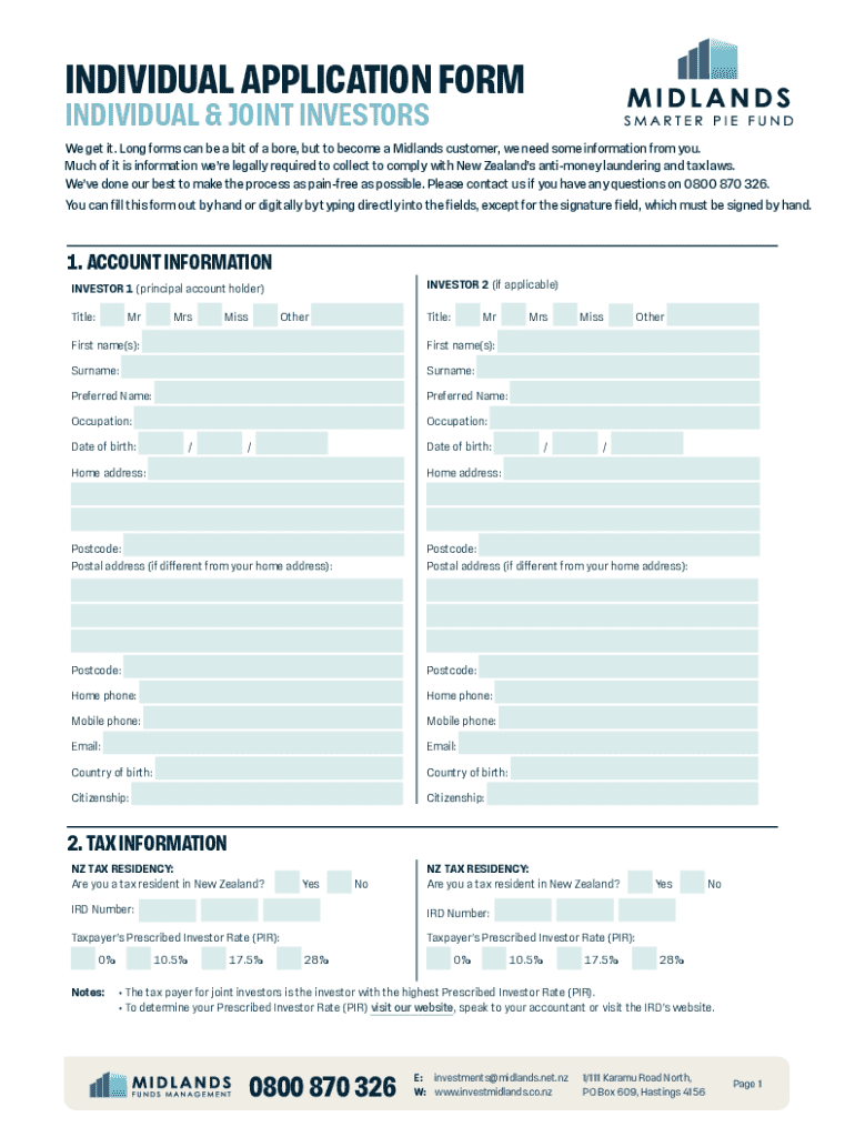 Fillable Online Individual & Joint Investors Application Fax Email ...