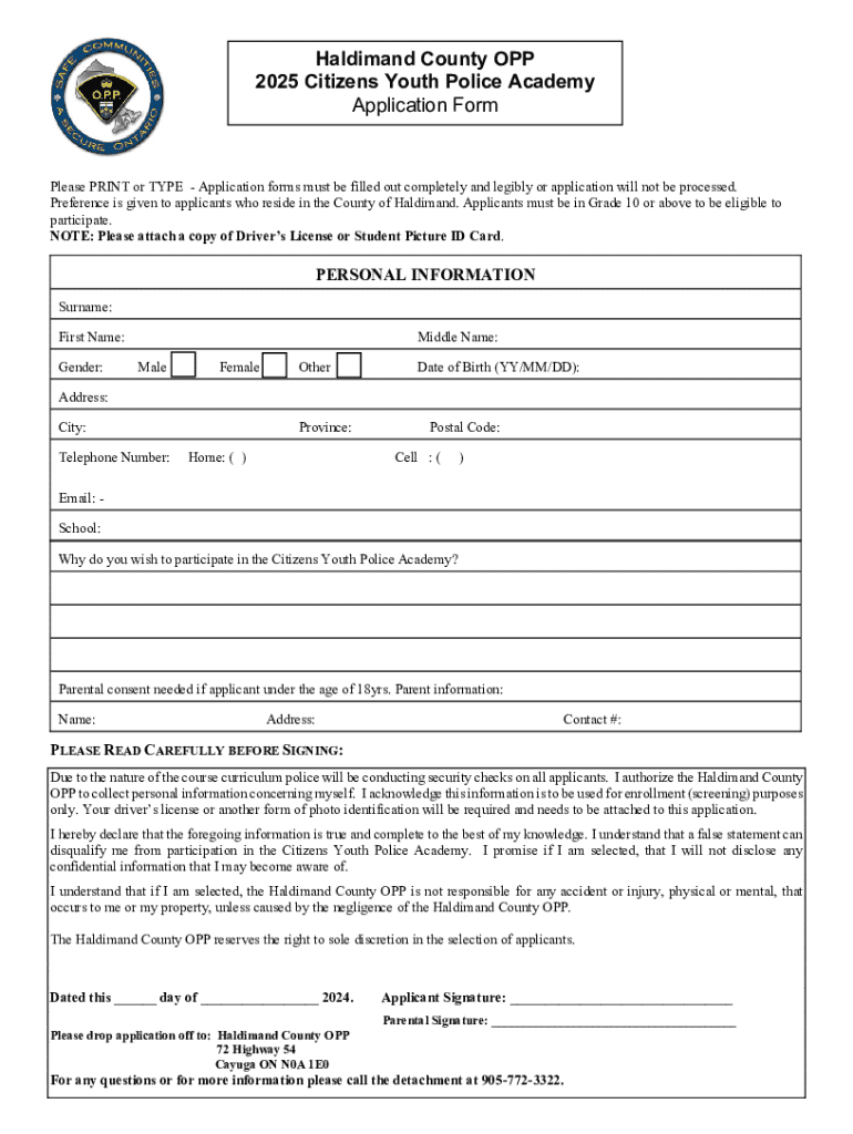 Fillable Online Citizens Youth Police Academy Application Fax Email ...