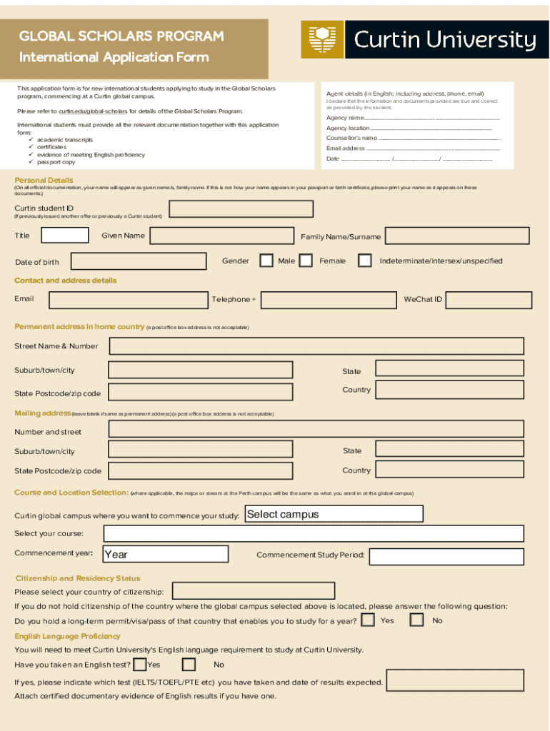 Fillable Online Global Scholars Program Application Fax Email Print - pdfFiller