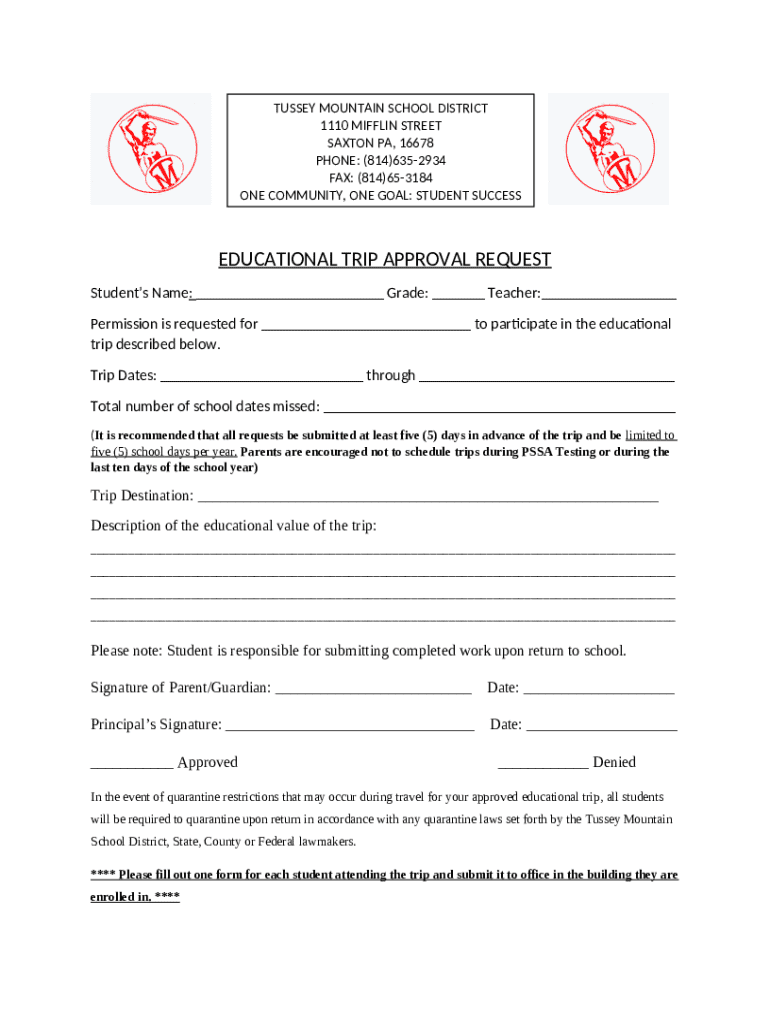 Educational Trip Approval Request Doc Template | pdfFiller