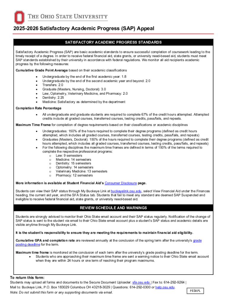 Fillable Online Satisfactory Academic Progress (sap) Appeal Form Fax Email Print - pdfFiller