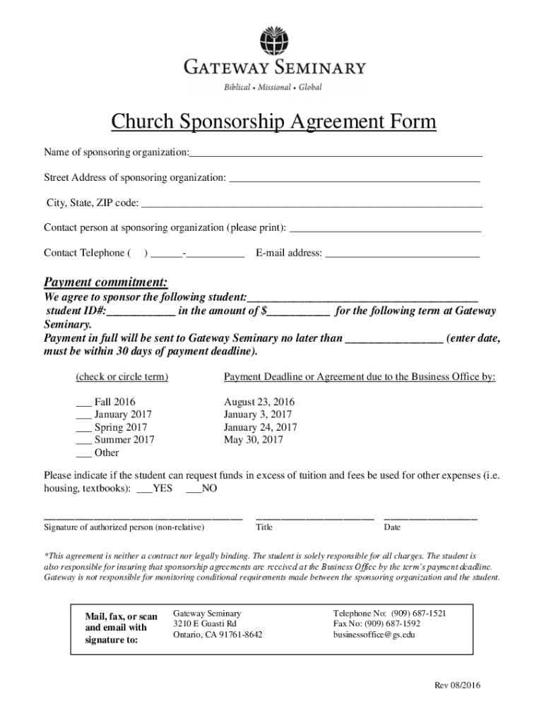 Fillable Online Church Sponsorship Agreement Fax Email Print - pdfFiller