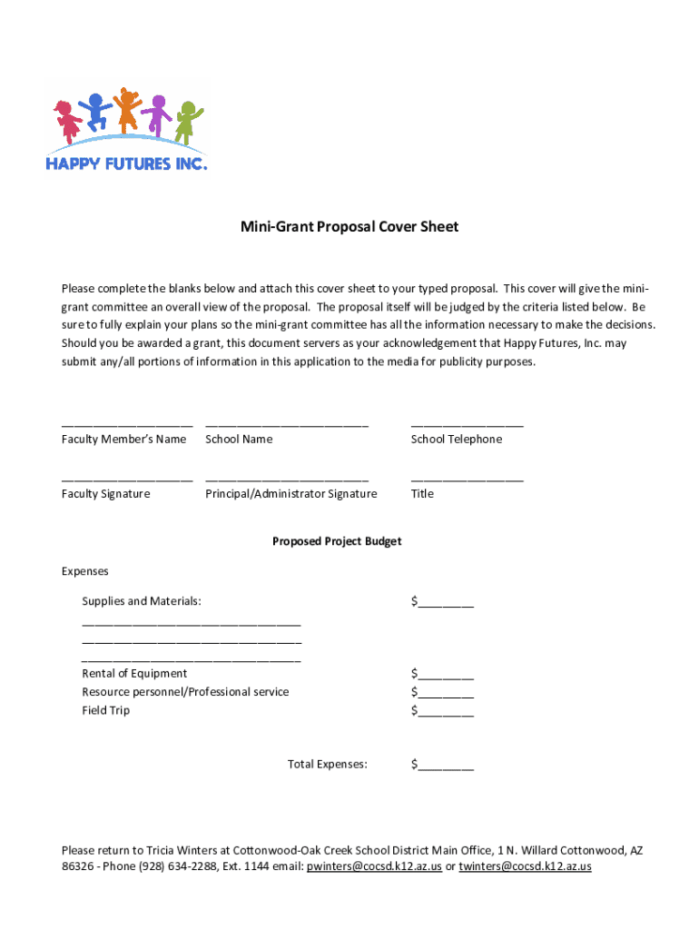 Fillable Online Mini-grant Proposal Cover Sheet Fax Email Print - pdfFiller