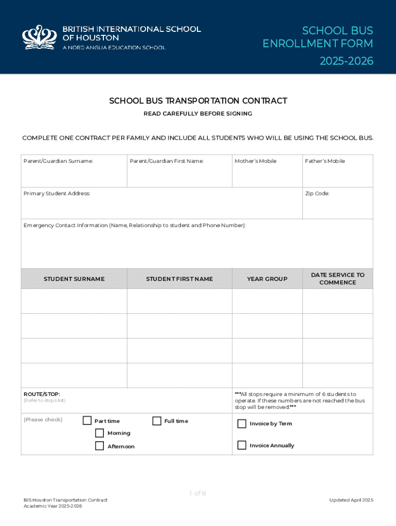 Fillable Online School Bus Transportation Contract Fax Email Print - pdfFiller