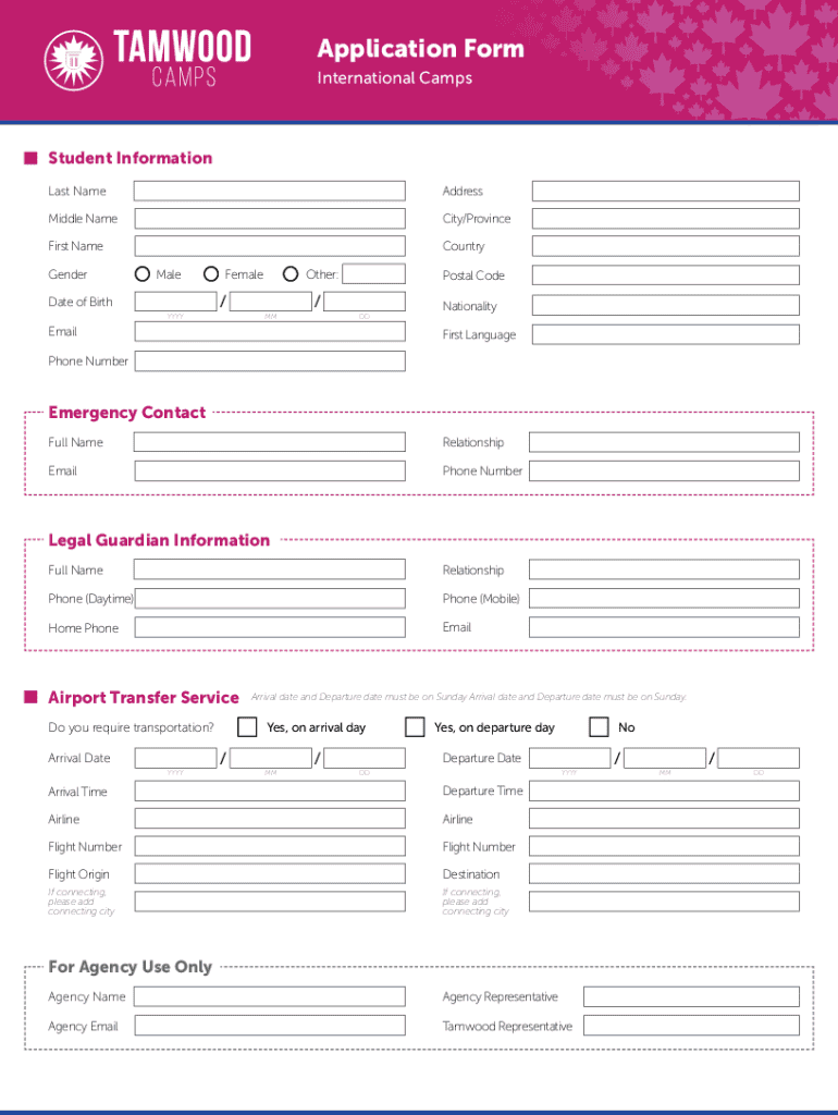 Fillable Online International Camps Application Form Fax Email Print ...