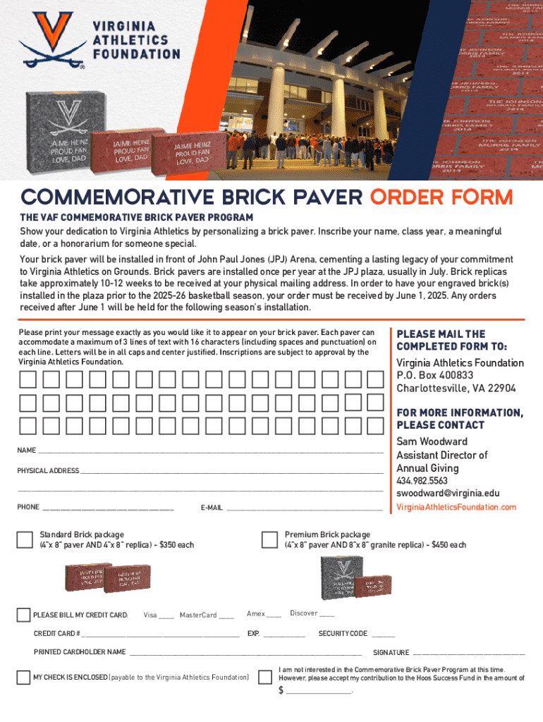 Fillable Online Vaf Commemorative Brick Paver Program Order Form Fax ...