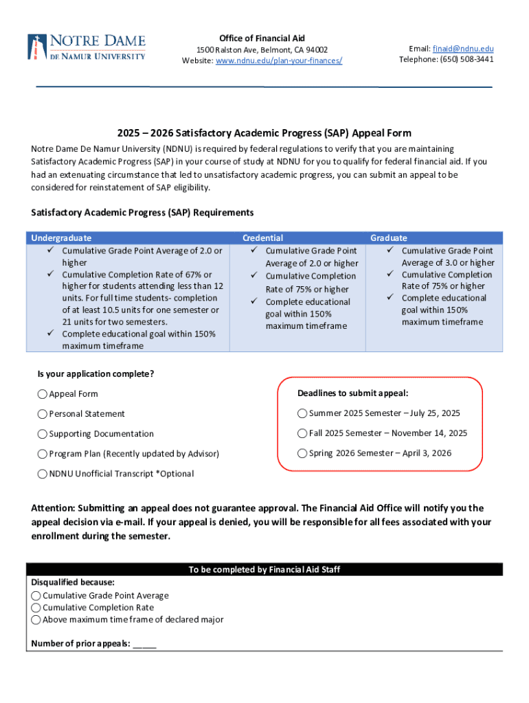 Fillable Online Satisfactory Academic Progress (sap) Appeal Form Fax Email Print - pdfFiller