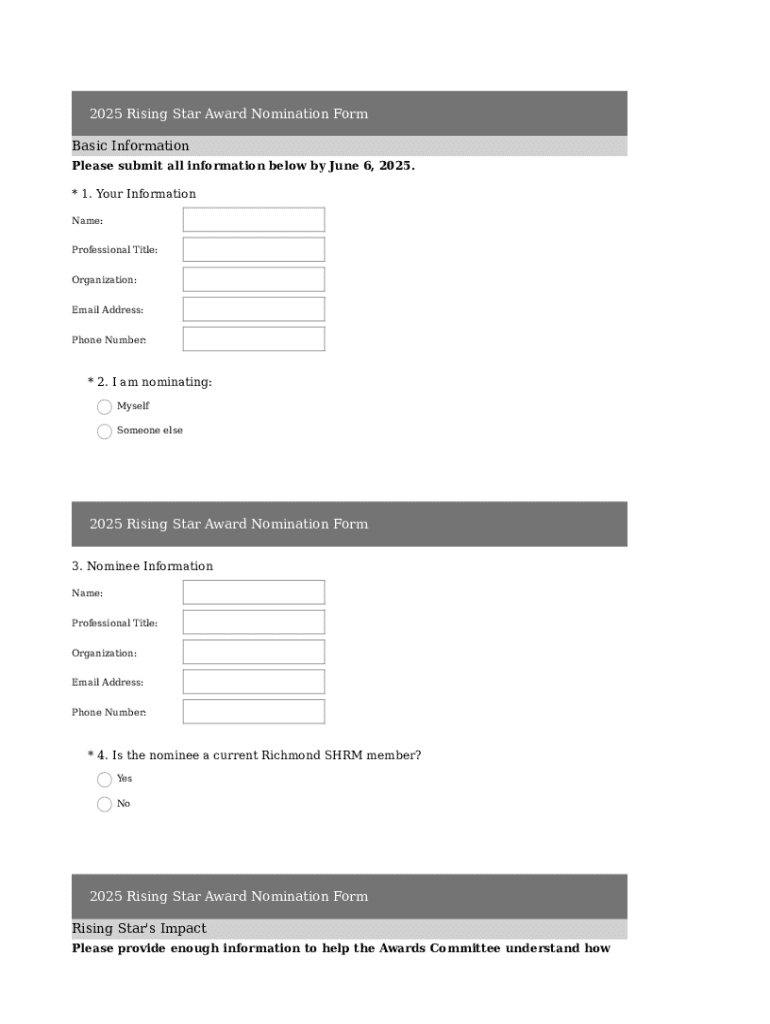 Fillable Online 2025 Rising Star Award Nomination Fax Email Print ...