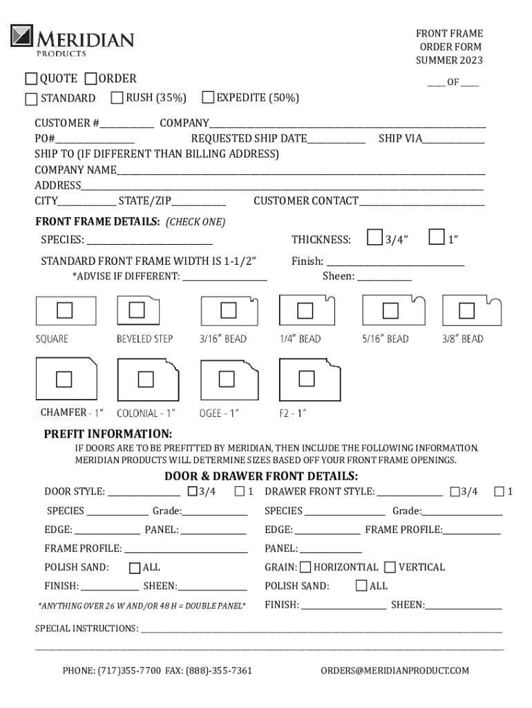 Fillable Online Front Frame Order Form Summer 2023 Fax Email Print ...