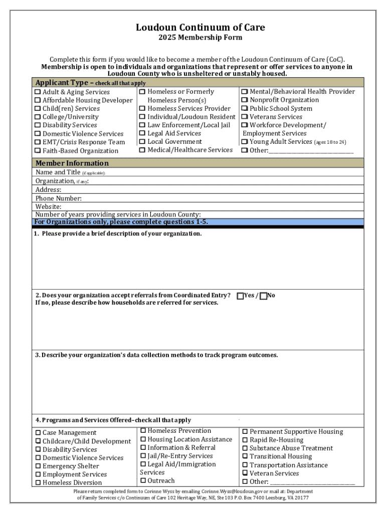 Fillable Online Loudoun Continuum of Care Membership Form Fax Email ...