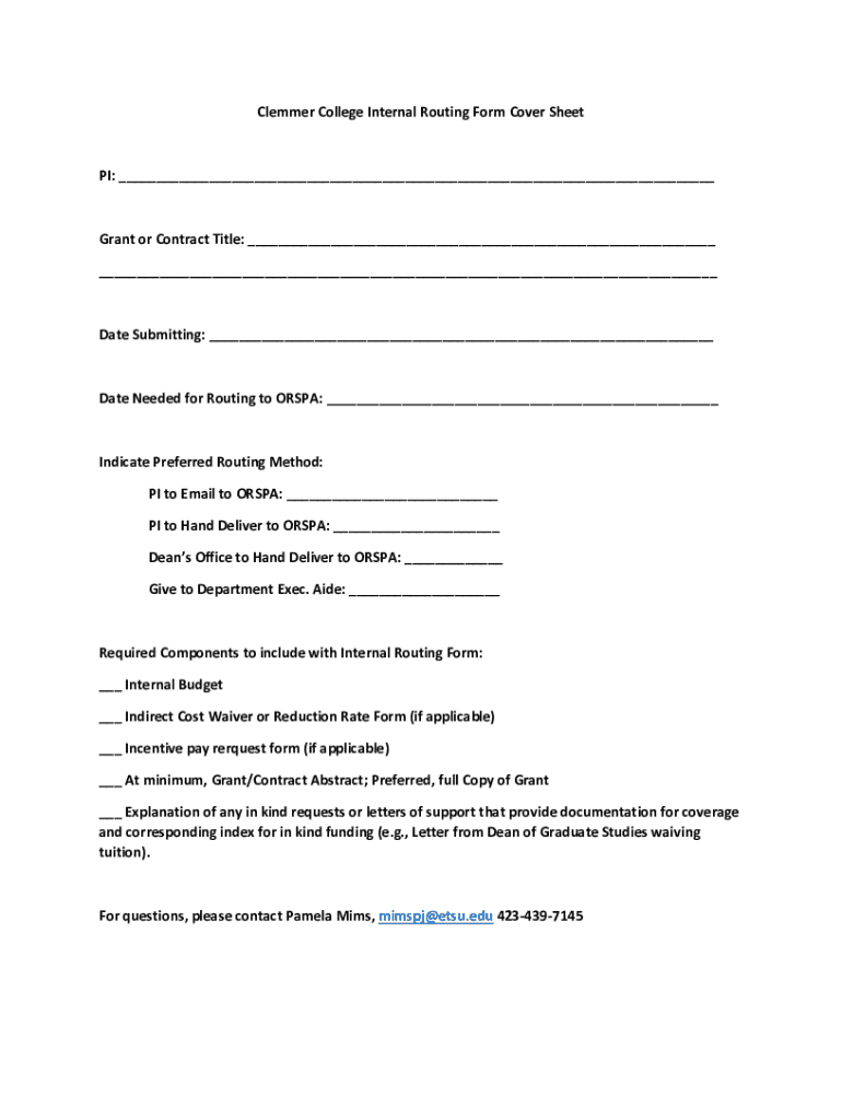 Fillable Online Clemmer College Internal Routing Form Fax Email Print - pdfFiller