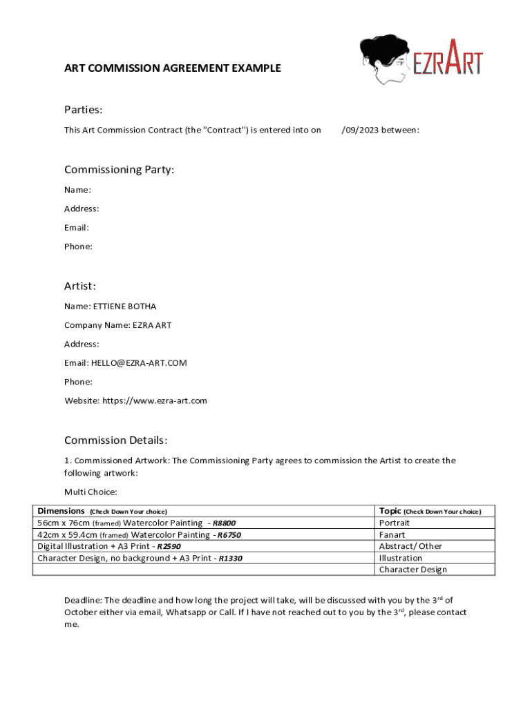 Fillable Online Art Commission Agreement Example Fax Email Print ...