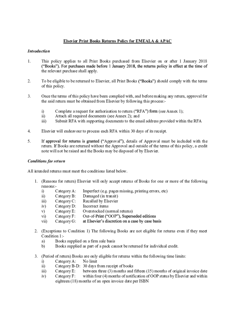 Fillable Online Elsevier Print Books Returns Policy Fax Email Print ...