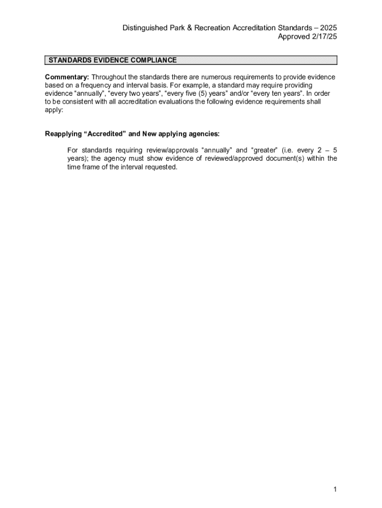 Fillable Online Distinguished Park & Recreation Accreditation Standards ...