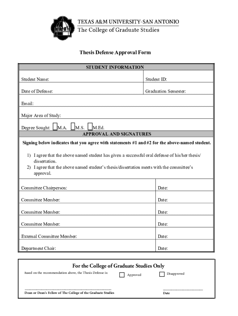 Fillable Online Thesis Defense Approval Form Fax Email Print - pdfFiller