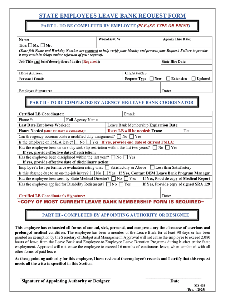 Fillable Online State Employees Leave Bank Request Form Fax Email Print ...