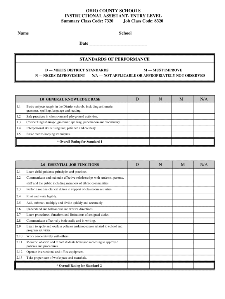Fillable Online Instructional Assistant - Entry Level Evaluation Fax Email Print - pdfFiller