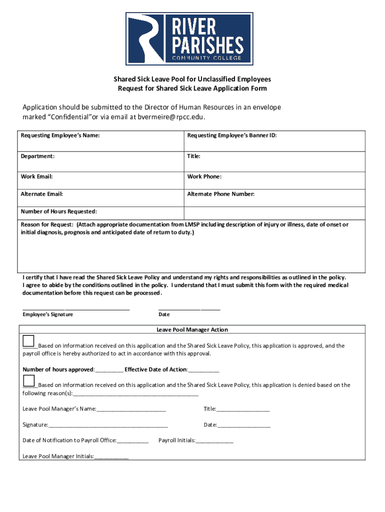 Fillable Online Request for Shared Sick Leave Application Fax Email Print - pdfFiller
