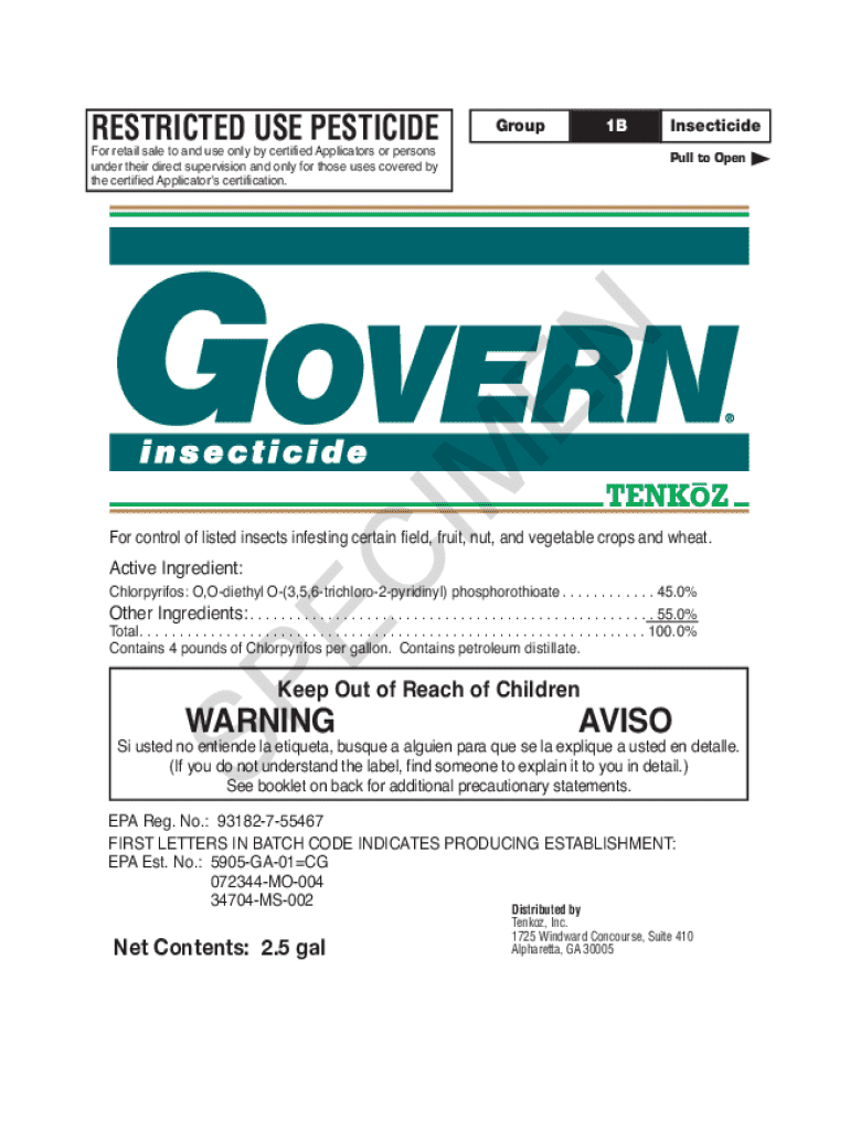 Fillable Online Govern Insecticide Label and Safety Information Fax ...