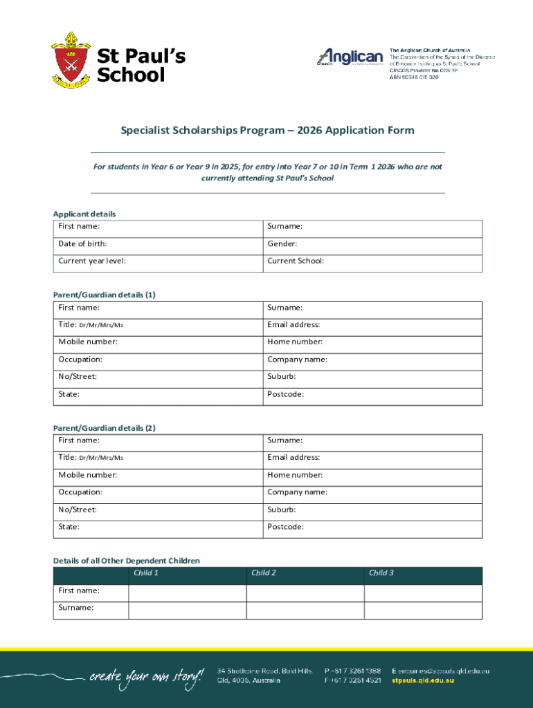 Fillable Online Specialist Scholarships Program Application Form Fax Email Print - pdfFiller
