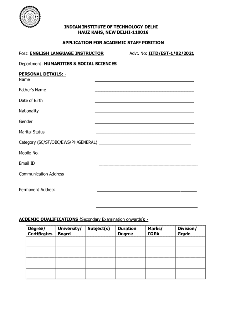 Fillable Online Application for English Language Instructor Fax Email Print - pdfFiller