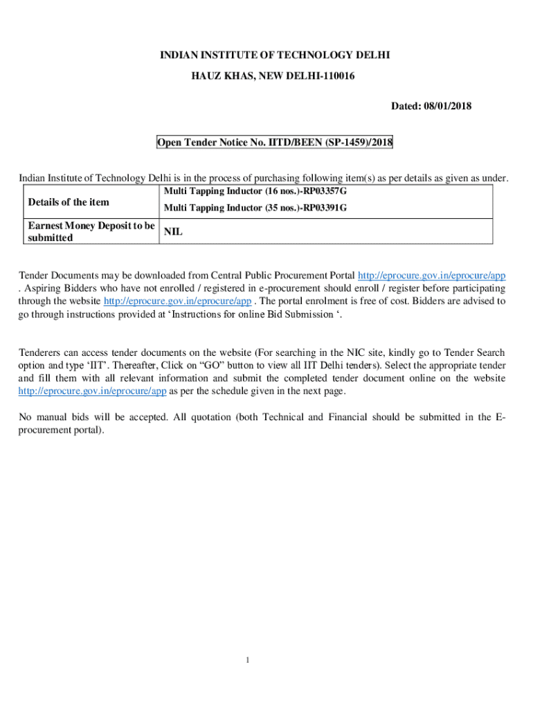 Fillable Online Tender for Purchase of Multi Tapping Inductor Fax Email ...
