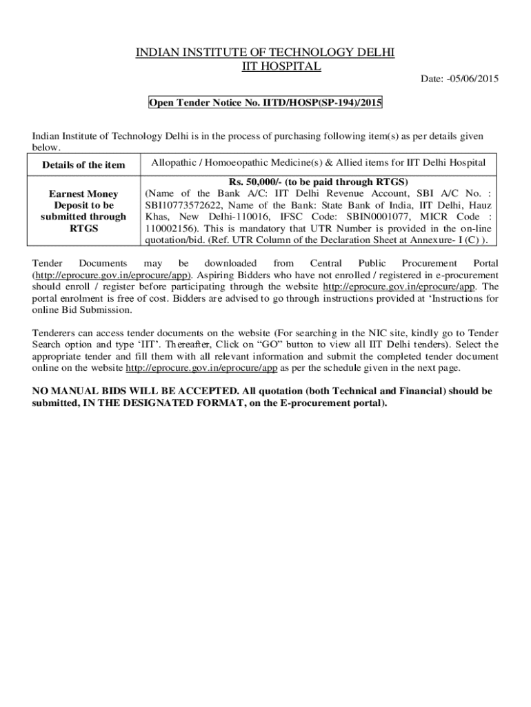 Fillable Online Open Tender Notice Fax Email Print - pdfFiller