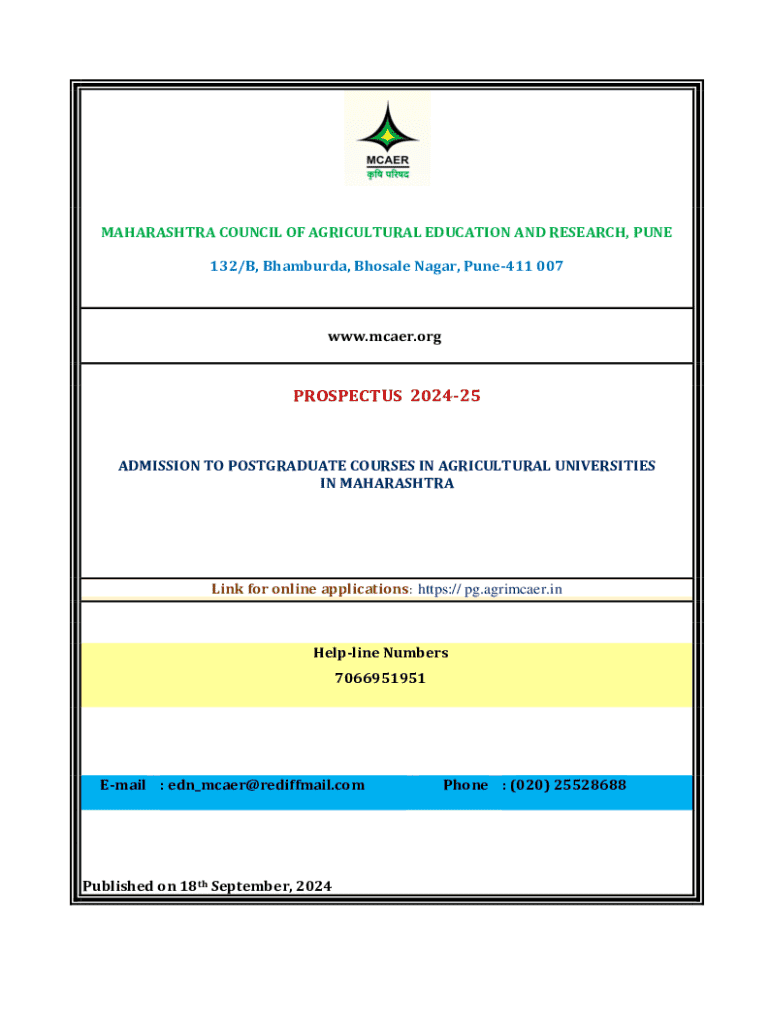 Fillable Online Maharashtra Council of Agricultural Education and Research Pg Prospectus 2024-25 ...