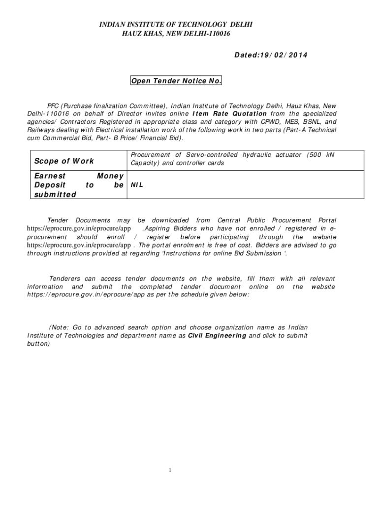 Fillable Online Open Tender Notice Inviting Quotations Fax Email Print ...