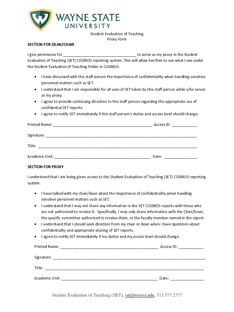 Fillable Online Proxy Form for Student Evaluation of Teaching Fax Email Print - pdfFiller