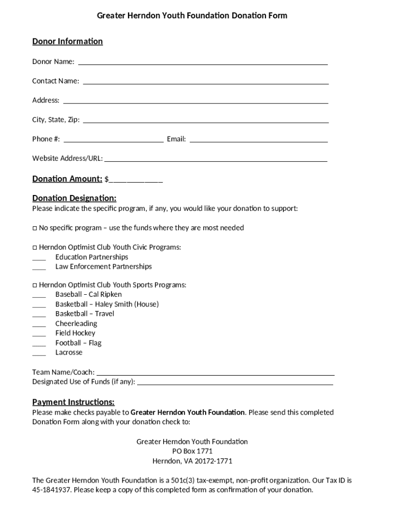 Donor Ination Doc Template | pdfFiller