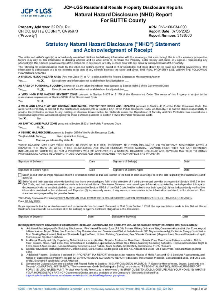 Fillable Online Natural Hazard Disclosure Report for 22 Roe Rd, Chico ...