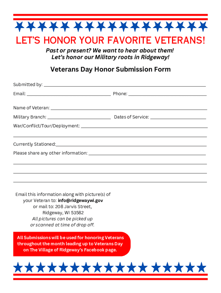 Fillable Online Veterans Honor Submission Fax Email Print - pdfFiller