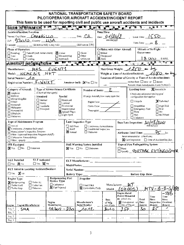 Fillable Online Pilot/operator Aircraft Accident/incident Report Fax Email Print - pdfFiller
