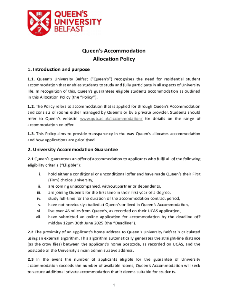 Fillable Online Queen’s Accommodation Allocation Policy Fax Email Print - pdfFiller