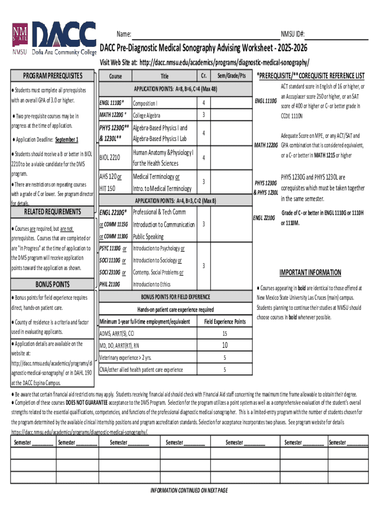 Fillable Online Dacc Pre-diagnostic Medical Sonography Advising ...