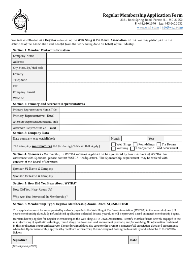 Fillable Online Membership Application for the Web Sling & Tie Down ...