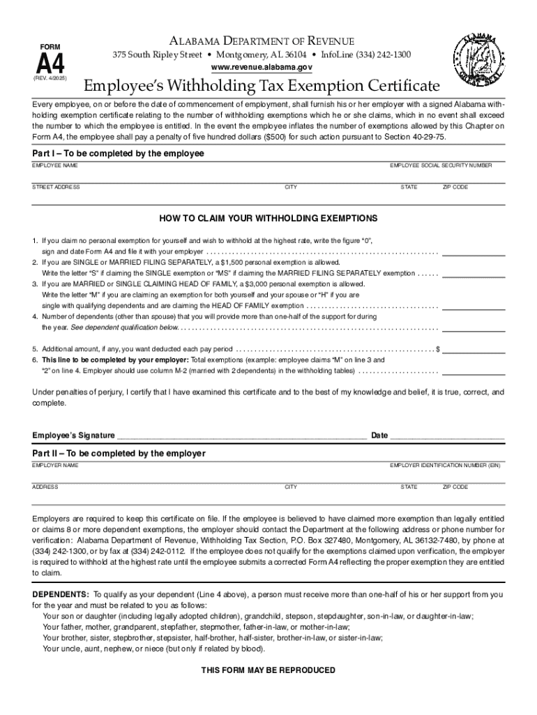 Fillable Online Alabama Employee Withholding Tax Exemption Certificate ...