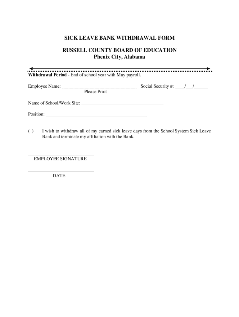 Fillable Online Sick Leave Bank Withdrawal Form Fax Email Print - pdfFiller