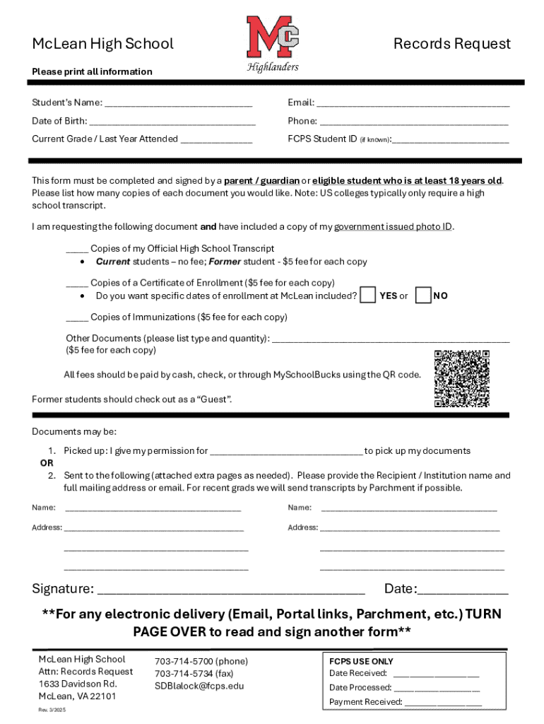 Fillable Online High School Records Request Fax Email Print - pdfFiller